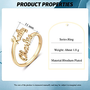 Personalized Name Ring for Women, Promise Rings for Her Custom Adjustable Names Rings Custom Jewelry for Sister Best Friend (Gold, 2 names)