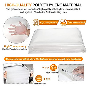 Doniks Clear Greenhouse Film Plastic Sheeting 6 Mil Thickness,Greenhouse Cover Polyethylene Plastic,5 Year UV Resistant Film Hoop Green12 x25ft,for Gardening, Farming, Agriculture, Garden