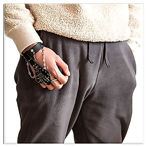 Xusamss Punk Rock Alloy Skull Hand Rivet Chain Cuff Bracelet,7"-8"