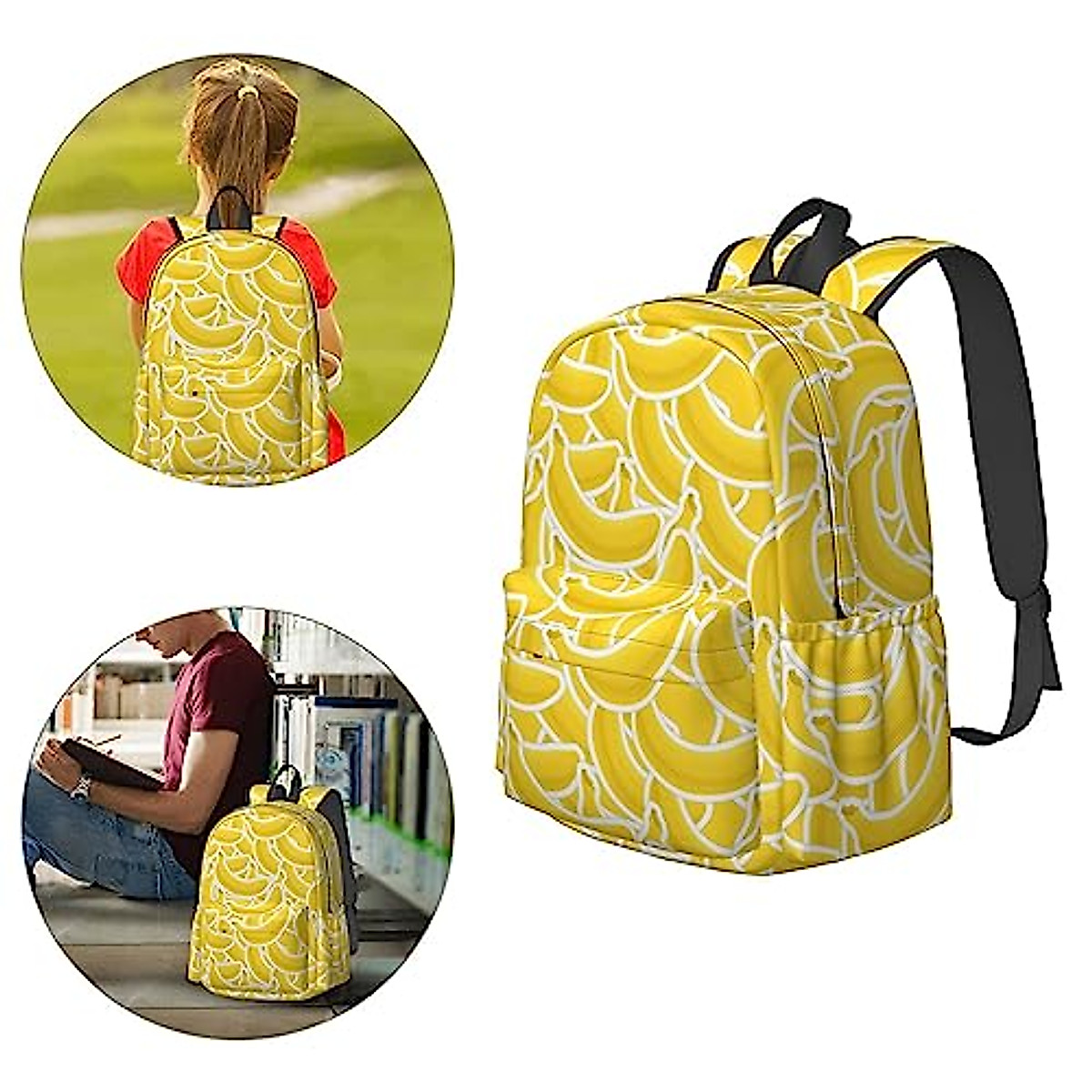 FeHuew 17 inch Backpack Banana Yellow Pattern Seamless Laptop Backpack School Bookbag Shoulder Bag Casual Daypack