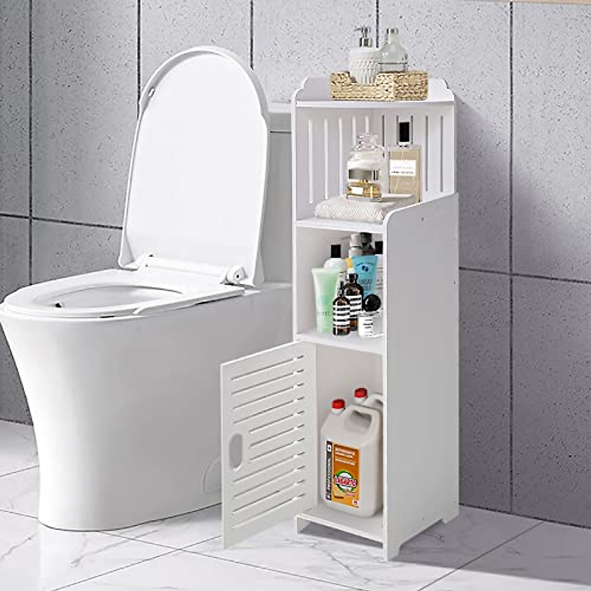 SENYAN Bathroom Storage Cabinet, Waterproof Freestanding Floor Cabinet Organizer with Doors and Shelves for Bedroom, Living Room, Kitchen,Entryway, Home Office, White