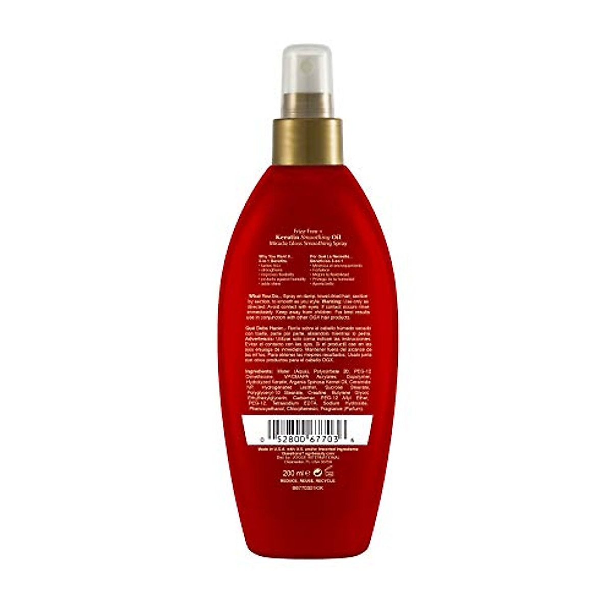 OGX Frizz-Free + Keratin Smoothing Oil Miracle Gloss Spray, 5 in 1, De-frizz & Shiny Hair, Argan Oil