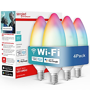 Sengled Smart Light Bulbs, Smart Candelabra LED Bulb, Smart Chandelier Light Bulbs, 5W (40W Equivalent) 450LM, E12 Smart Bulbs That Work with Alexa Google, Only 2.4GHz WiFi No Hub Required, 4 Pack