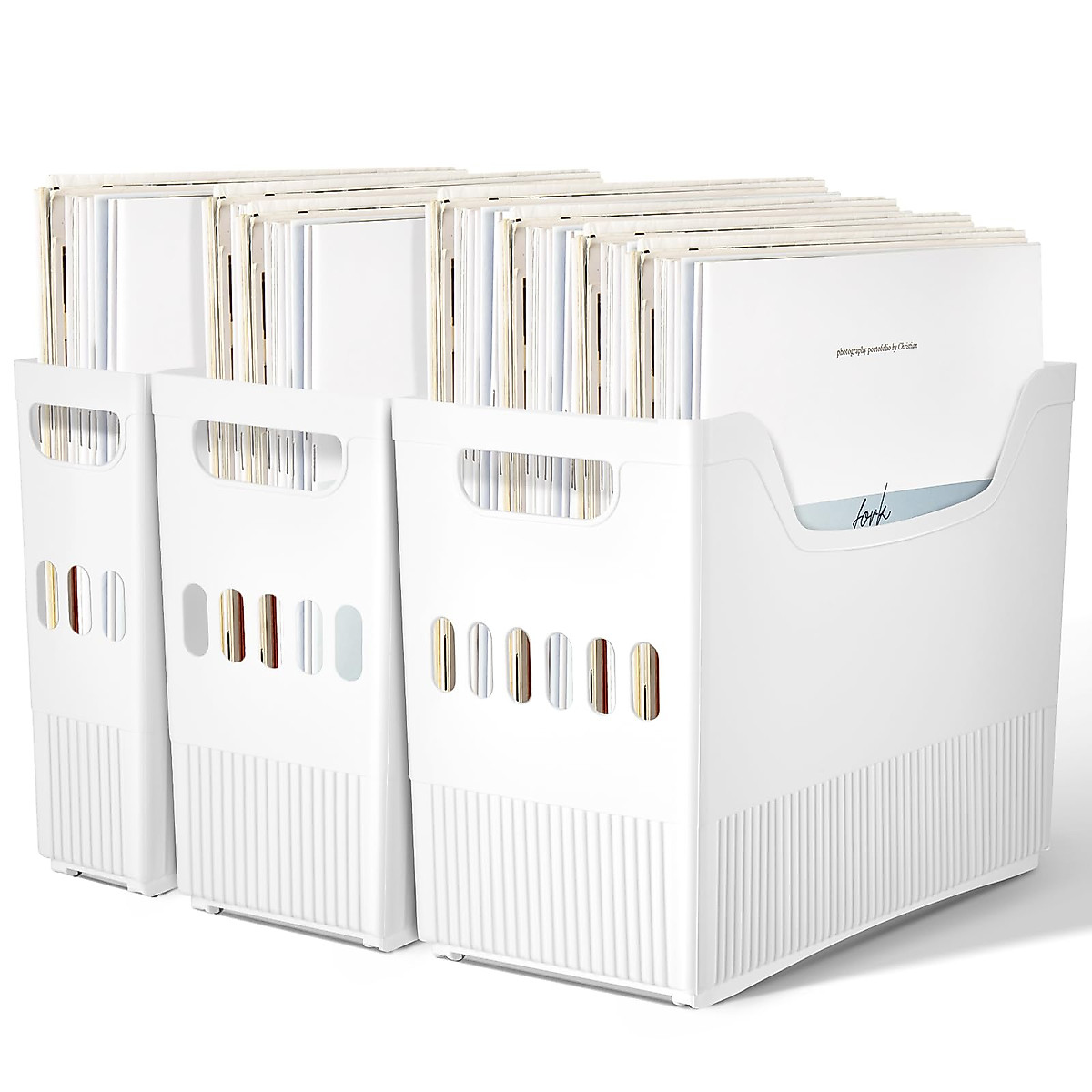 Juexica 3 Pieces 12 x 12 Scrapbook Paper Storage with Wheels Paper Storage Organizer Plastic Paper Storage Boxes White Storage Bins for Holding Scrapbook Papers, Vinyl Sheets, Cardstocks Organization