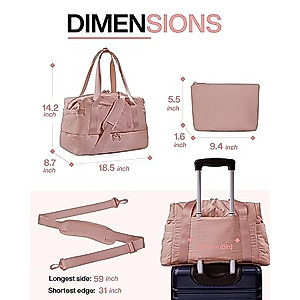 Weekender Bags for Women, BAGSMART Travel Duffel Bags with Shoe Compartment,Personal Item Travel Bag for Airlines, Carry on Overnight Tote Bag with Toiletry Bag, Black, Dark Pink-M-2PCS