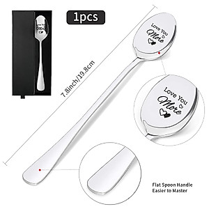 GLOBLELAND 7.6inch "Love You More" Engraved Stainless Steel Spoon with Gift Box Funny Table Dinner Spoon Soup Coffee Spoon for Friends Families Festival Wedding Anniversary