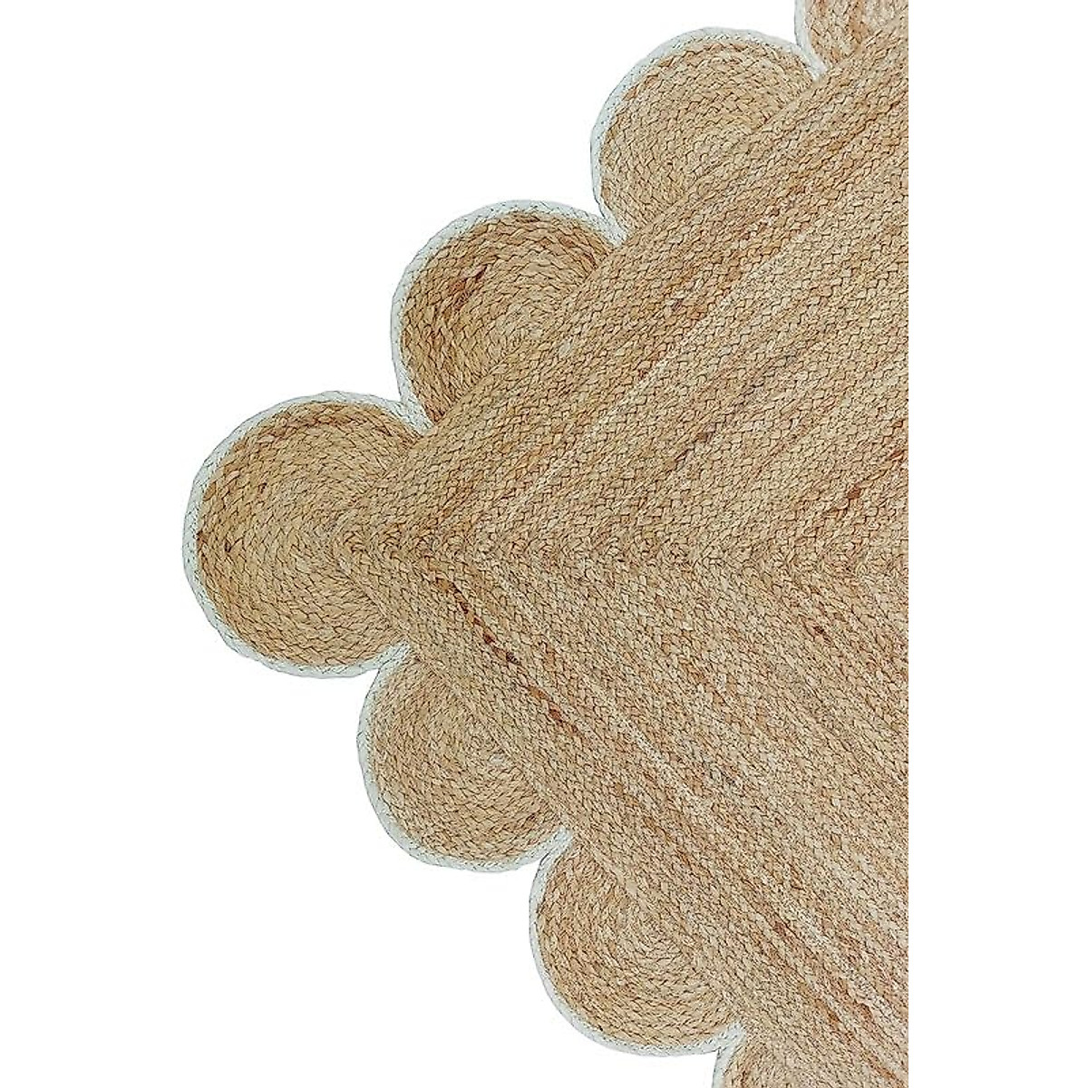 Generic Jute Scalloped Bohemian Area Rug (OFWHT)-(9x11) Off White 9x11 ft Rustic Geometric Handmade Indoor Stain Resistant Medium Pile Area Rug