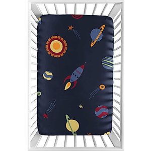 Sweet Jojo Designs Navy Blue Baby Boy Fitted Mini Portable Crib Sheet for Space Galaxy Collection - for Mini Crib or Pack and Play ONLY