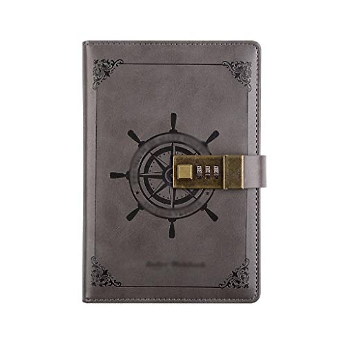 YIAAN Writing Notepads B6 Notebook Creative Password Lock Journal PU Leather Combination Lock Diary Digital Password Locking Journal Diary Thick Paper (Color : Grey)
