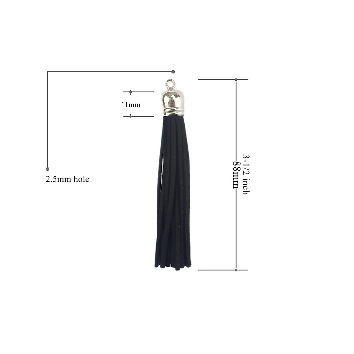 20 Silver 3-1/2 Inch Faux Suede Tassel Charm Keychain Cellphone Straps D451 (Black)