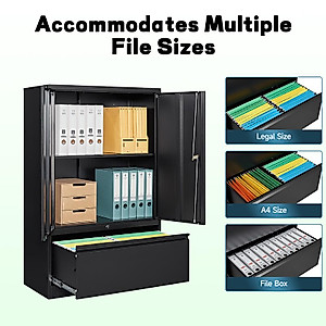 AFAIF Metal File Cabinets, Lateral Filing Cabinet with 1 Drawers,51" H File Cabinet for Home Office, Office Storage Cabinet with Adjustable Storage Shelves for Letter/Legal/A4 Size Files,Black