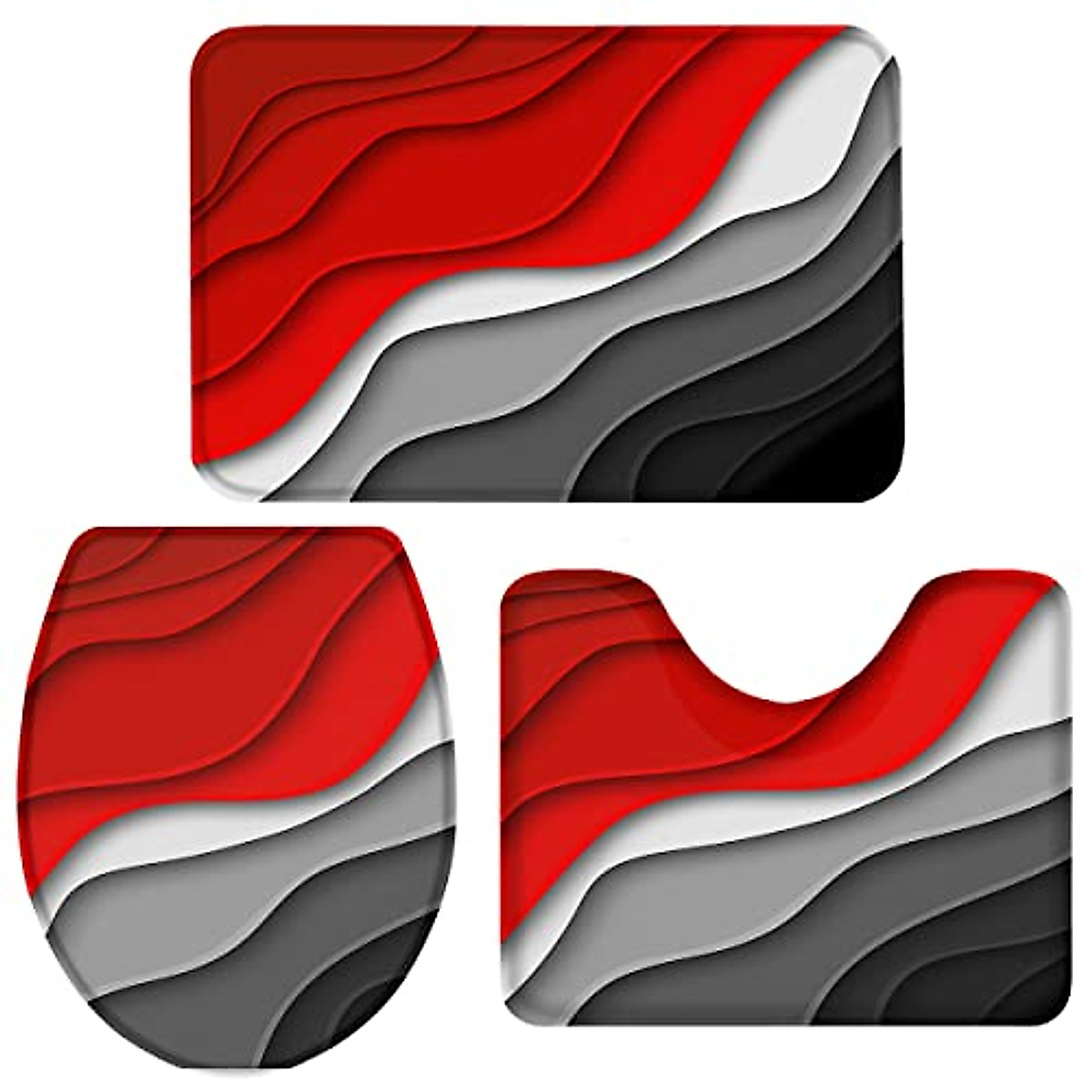 Bathroom Rugs, Memory Foam Bath Mat Bathroom Set, Black Red Ombre Abstract Beach Bath Rugs Bathroom Accessories, Home Decor Non-Slip Absorbent Soft Bath Mats for Bathroom, Tub, 3 Pieces