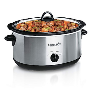 Crock-Pot 7 Quart Oval Manual Slow Cooker, Stainless Steel (SCV700-S-BR) & Electric Lunch Box, Portable Food Warmer for On-the-Go, 20-Ounce, Black/Blue