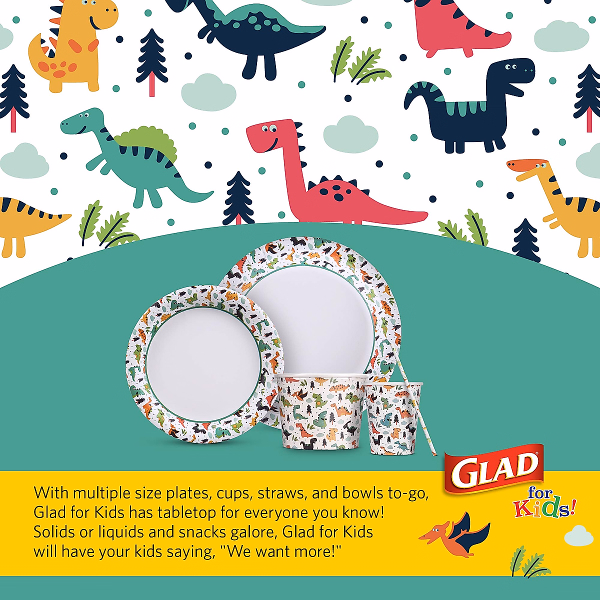 Glad for Kids Dinosaur Party Supplies - Heavy Duty Disposable Paper Snack Bowls with Lids, Perfect for Birthday Parties, Colorful Party Plates. Great for Dessert, 12 Ounce - 20 Count