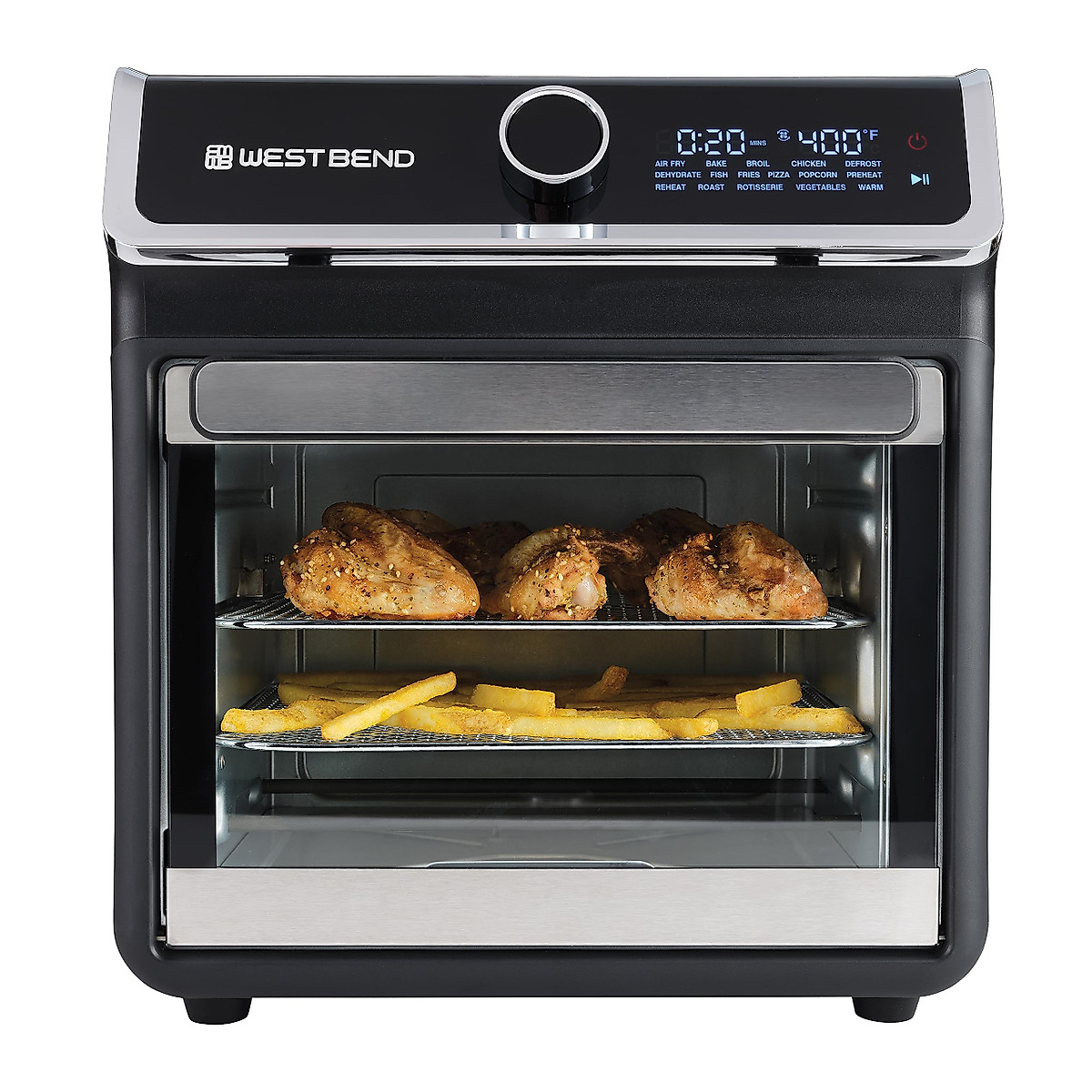 West Bend Air Fryer Oven 15-Quart with Digital Controls Easy-View Door and 16 Cooking Presets, Includes Eight Accessories, 1000-Watts, Black