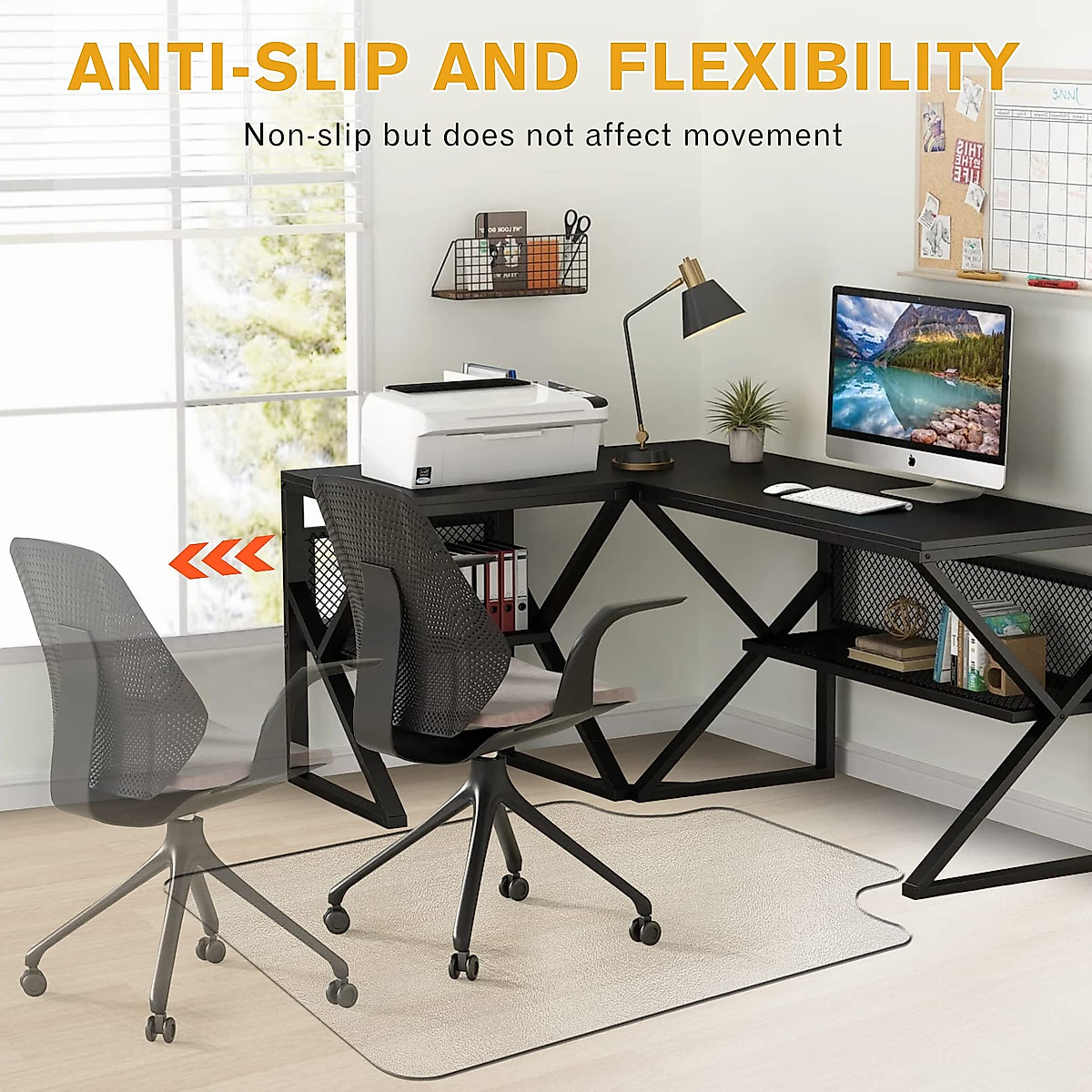 Hardwood/Tile Floor Chair Mat,Rolling Chair Mat,Protects Floors,Suitable for Home,Work,Game,Non-Slip Not Stuck Wheel,Easy to Clean,with Lip(48"x36")