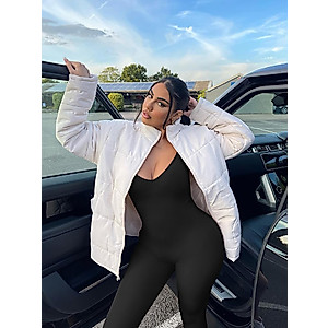 HYZ Women's Sexy Bodycon V Neck Long Sleeve High Stretchy Party One Piece Jumpsuit Black