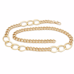 TFJ Women Fashion Narrow Belt Hip High Waist Gold Metal Chain Links Plus Size XL XXL