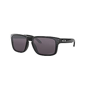 Oakley Men's OO9244 Holbrook Low Bridge Fit Rectangular Sunglasses, Polished Black Silver Logo/Prizm Grey, 56 mm