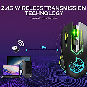 UHURU Wireless Gaming Mouse Up to 10000 DPI, Rechargeable USB Wireless Mouse with 6 Buttons 7 Changeable LED Color Ergonomic Programmable MMO RPG for PC Laptop, Compatible with Windows Mac