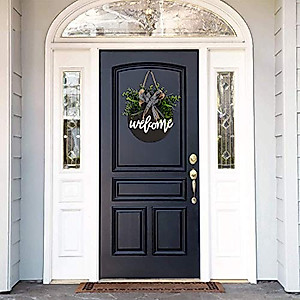 POETIC WREATH Welcome Sign Welcome Front Door Round Wood Sign Hanging Welcome Sign for Farmhouse porch Spring Welcome Sign Front Door Decoration （Blackboard welcome）