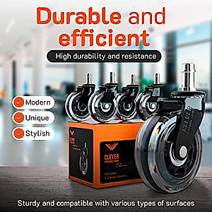 Office Chair Wheels - 98% Universal Fit Caster (3 Inch, Set of 5) Replacement Rollerblade Style Desk for Hardwood Tile Vinyl Carpet Casters