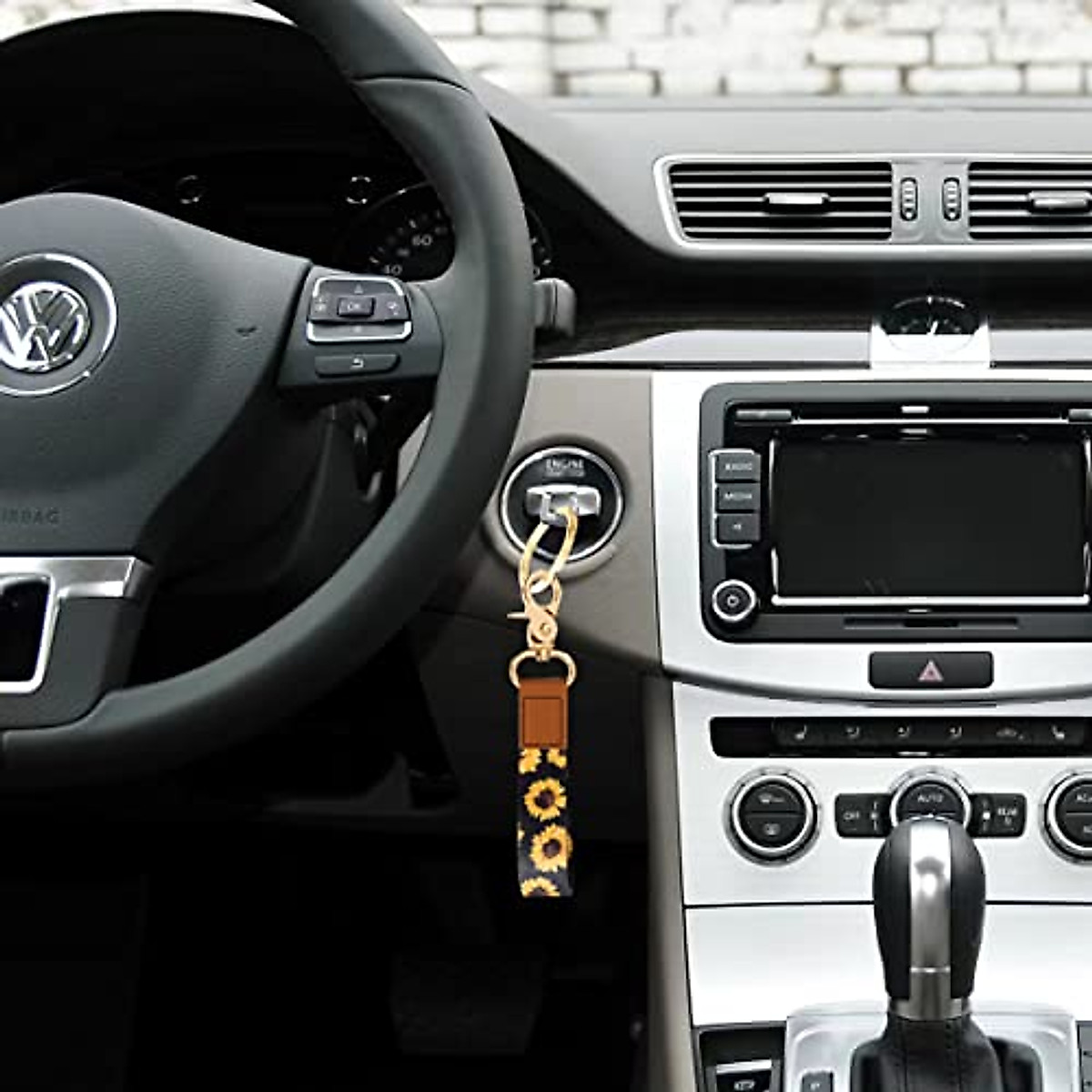 Handlein Key Ring Bracelet ，Mini Keychain Bracelet for Women，Key Rings for Keychains Holder Car ID Badges Card Wallet Phone Camera.(Sunflower)