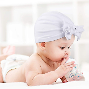 3 Pieces Baby Bow Knot Turban Hats Beanie Headwraps for Toddlers Girls (Black, White, Grey)