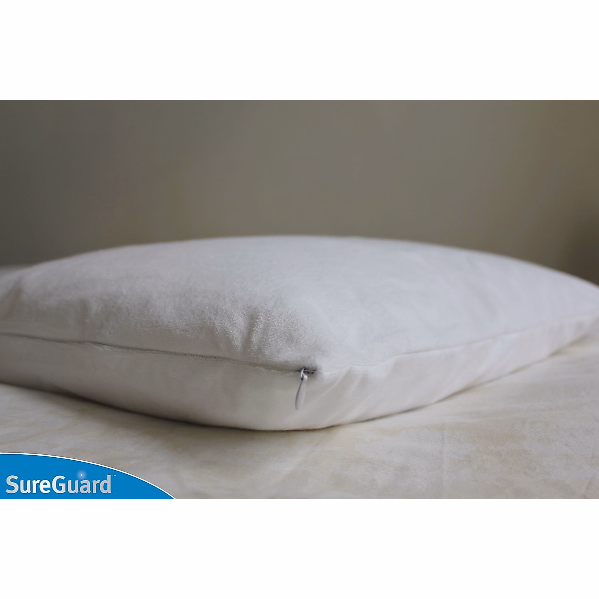 Set of 2 Standard Size SureGuard Pillow Protectors - 100% Waterproof, Bed Bug Proof, Hypoallergenic - Premium Zippered Cotton Terry Covers