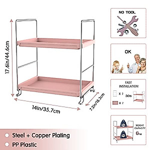 JANUS LiANG 2-Tier Bathroom Countertop Organizer Makeup Organizer Perfume Cosmetic Holder Standing Counter Shelf for Vanity, Bathroom, Bedroom (Pink & Silver)