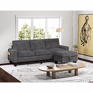 Yattem Convertible Sectional Sofa Couch：Modern Snowflake Velvet L-Shaped Sofa Couch with Reversible Storage Ottoman&Storage Pockets - 3 Seat Sofa Couch for Living Room/Apartment/Studio/Small Space