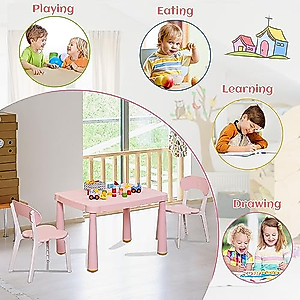 Domi Kids Table and Chair Set, 3 Pieces Enlarged Natural Plastic Toddler Desk and Chairs with 11.8" H Seat, Preschool Chair, Toddler Chairs Activity Table for Home, Playroom, Preschool, Kindergarten