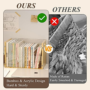 Aokitsink Storage Bin (Bamboo & Acrylic, 1PC) Storage Basket for Organizing Wooden Basket with Handles for Books Makeup & Supplies Home Office Organization and Storage