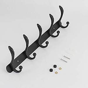 kimzcn Coat Rack Wall Mounted - 5 Tri Hooks, Heavy Duty, Metal Coat Hook Rail for Coat Hat Towel Purse Robes Mudroom Bathroom Entryway (Black)