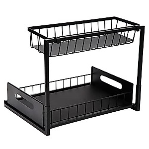 HEITIGN L Shape Under Sink Organizers Cabinet Pull Out Drawer 2 Tier Slide Out Cabinet Undersink Organizers Kitchen L Shape Under Sink Organizers 2 Tier Load Capacity 50lbs Multi Use