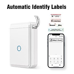 Label Maker D110 Bluetooth Thermal Label Maker Machine with Tape, Portable Inkless Label Printer Handheld & Rechargeable with Multiple Templates for Home Office, Compatible with iOS Android, White