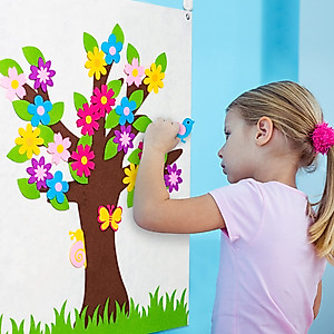 WATINC 49Pcs DIY Spring Tree Felt Board Craft Kit, Flower Leaf Butterfly Snail Bird Detachable Ornaments Spring Party Decoration for Kids, Activity Creative Game Wall Hanging Decor for Home Classroom