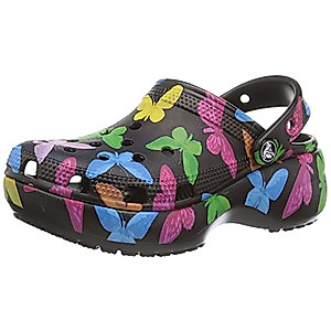 Crocs Women's Classic Graphic Platform Clogs, Platform Shoes, Butterfly/Black, 10 Women