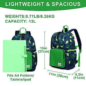 VASCHY Kids Backpack for Boys, Cute Lightweight Water Resistant Preschool Backpack for Boys and Girls Kindergarten Bookbag Dinosaur