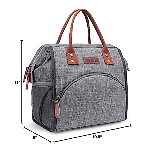 LOKASS Lunch Bag Women Insulated Lunch Box Wide-Open Lunch Tote Bag Large Drinks Holder Durable Nylon Thermal Snacks Organizer for Men Adults College Work Picnic Hiking Beach Fishing,Grey