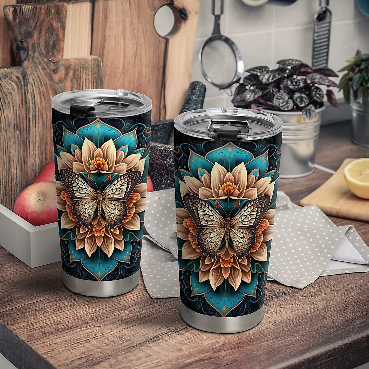 20oz Mandata Retro Butterfly Tumbler Cup, Insulated Travel Cup with Lid, Coffee Thermos for Women, Gifts for Women, Birthday Gifts for Mom, Daughter, Sister, Friends, Girlfriends, Coworker