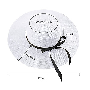 FARVALUE Women's Sun Beach Straw Hat Wide Brim Floppy Folable UPF 50+ Summer Hat for Women White