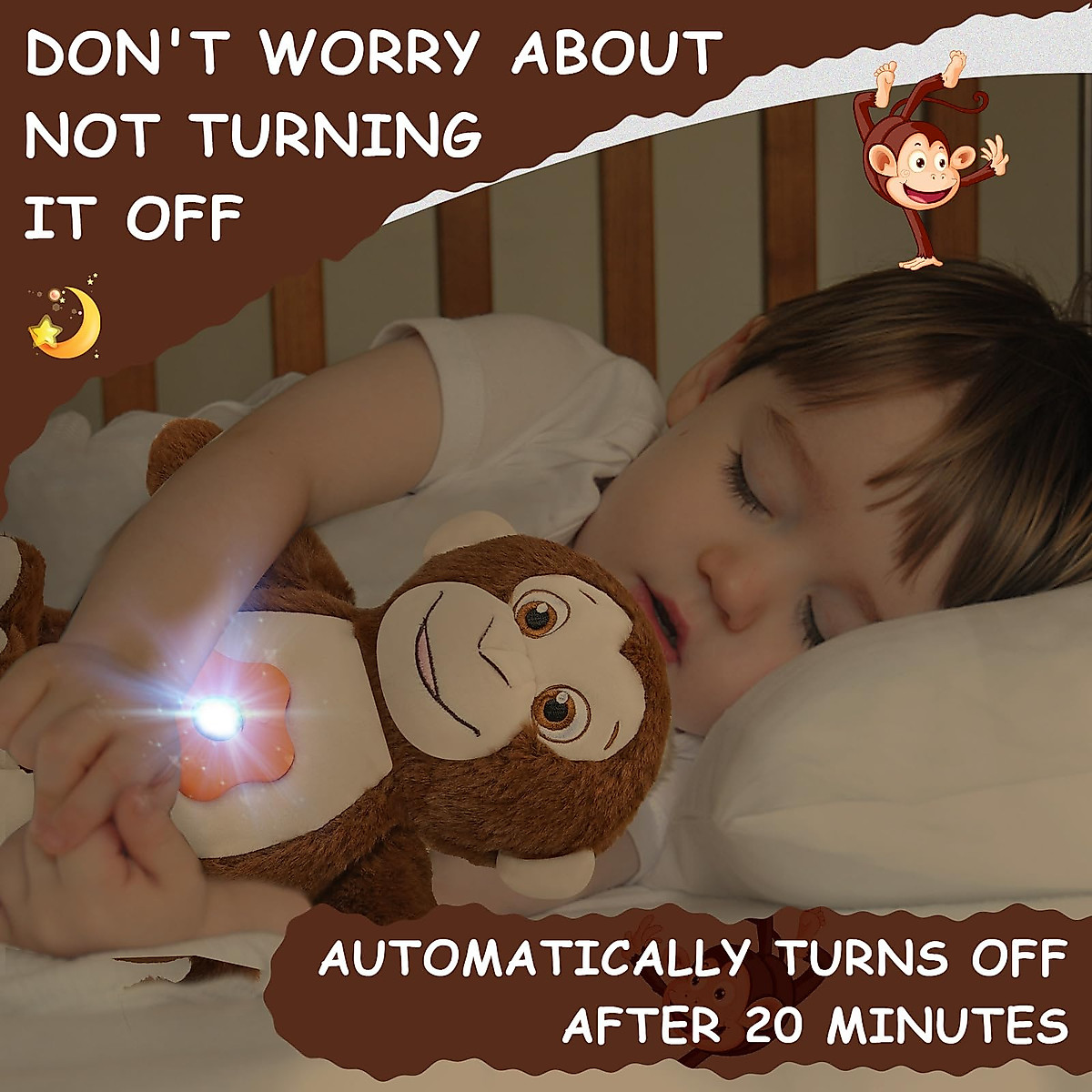 DIILSWX Monkey Stuffed Animals with Dynamic Star Projection Lamp: Rechargeable Night Light for Kids Bedroom, Soft & Huggable Plush Toy, Cute Bedtime Buddy for Toddler, Boys, Girls (Galaxy) - 10.5''