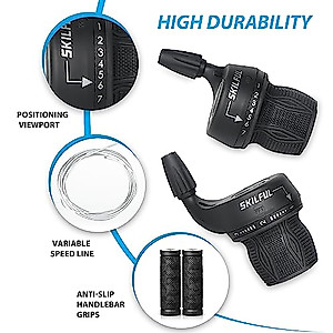 Gylbuz 3x7 Speed Bicycle Twist Shifter 21 Speed Bike Shift Lever and 1 Pair Non-Slip Rubber Handle Bar Grips for Mountain Bike, (GY-SFT70R7-set)