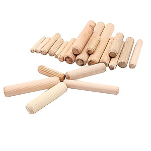 GSHLLO 60 PCS Assorted Size Wooden Dowels Pins Wood Grooved Plugs for Furniture Woodwork