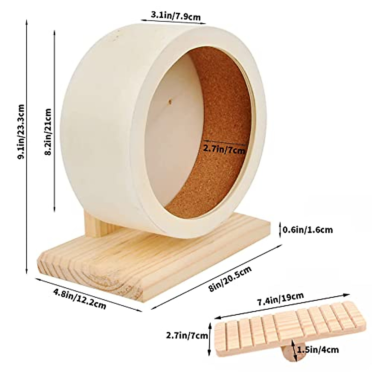 BNOSDM Wooden Hamster Exercise Wheel Silent Mouse Running Spinner Wheel Toy Wood Non-Slip Wheel with Seesaw Cage Accessories for Syrian Hamsters Mice Dwarf Rats Guinea Pigs Gerbils Small Pets