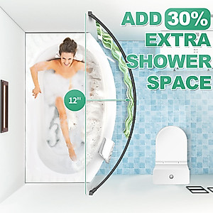 PrettyHome Adjustable Arched Curved Shower Curtain Rod Rustproof Expandable Aluminum Metal Shower Rod 38-72 Inches Telescoping Design Exquisite Customizable for Bathroom,Need To Drill,Black