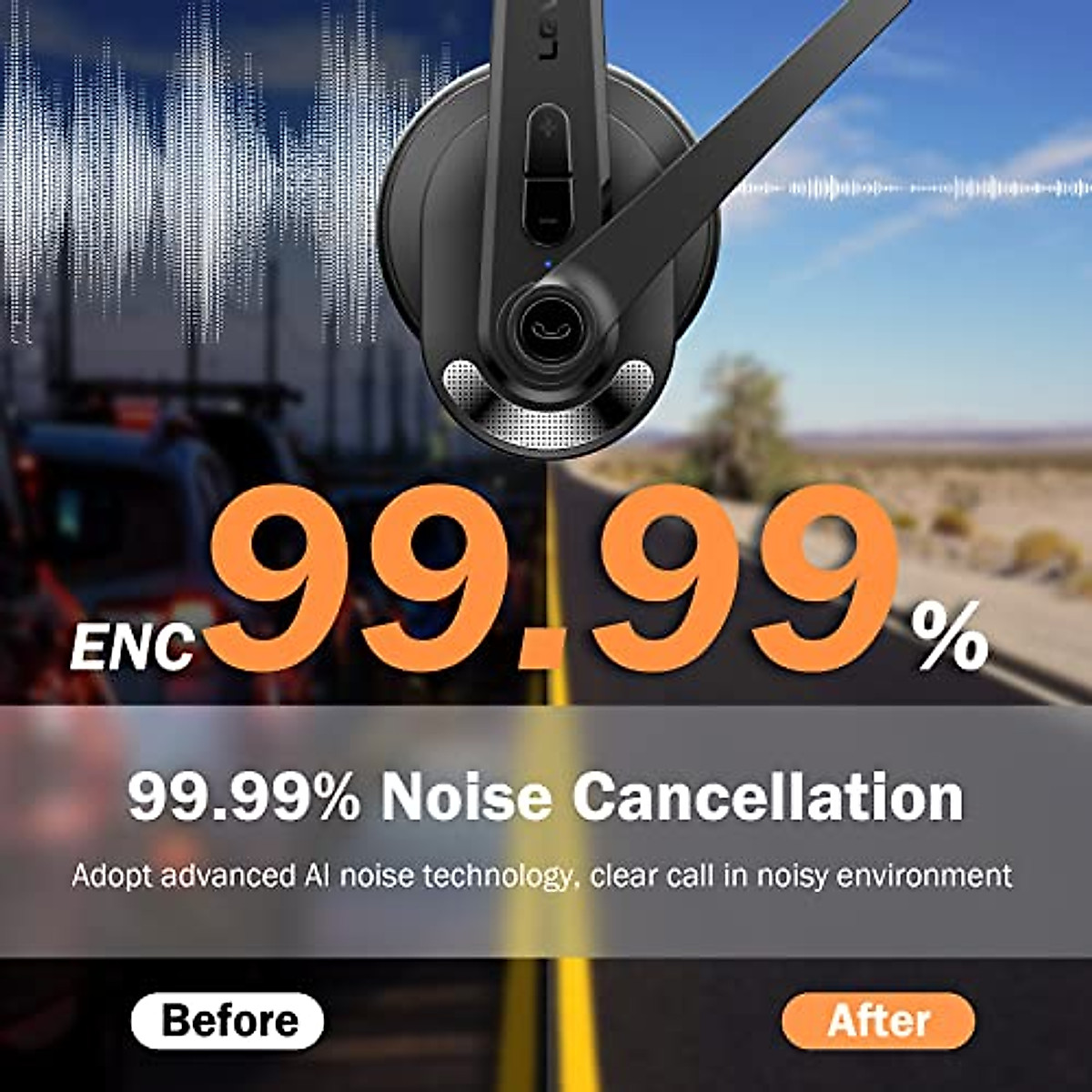 LEVN Wireless Headset, Bluetooth Headset with Microphone AI Noise Canceling & Mute Button, 35Hrs On-Ear Bluetooth Headphones with USB for Call Center/Trucker/Office/Home/Online Class/Remote Work/Zoom