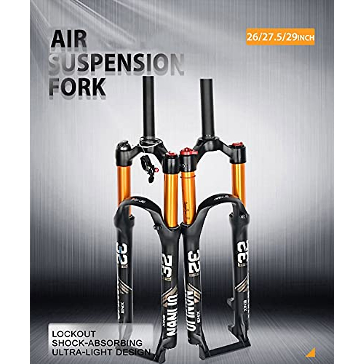 aiNPCde Mountain Bike Air Pressure Shock Absorber Front Fork, Accessories Magnesium Alloy 26/27.5/29 inch XC AM Bike Suspension Fork QR 9mm Travel 120mm (Color : Straight Remote-Lockout, Size : 29in