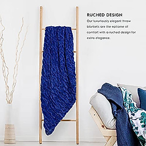 Tafts Throw Blankets - Ruched Faux Fur Blanket - Soft, Ultra Comfy and Fuzzy - Plush Blankets and Throws for Couch, Bed & Living Room - Fall, Winter or Spring - Blankets Throw Size - Navy Blue